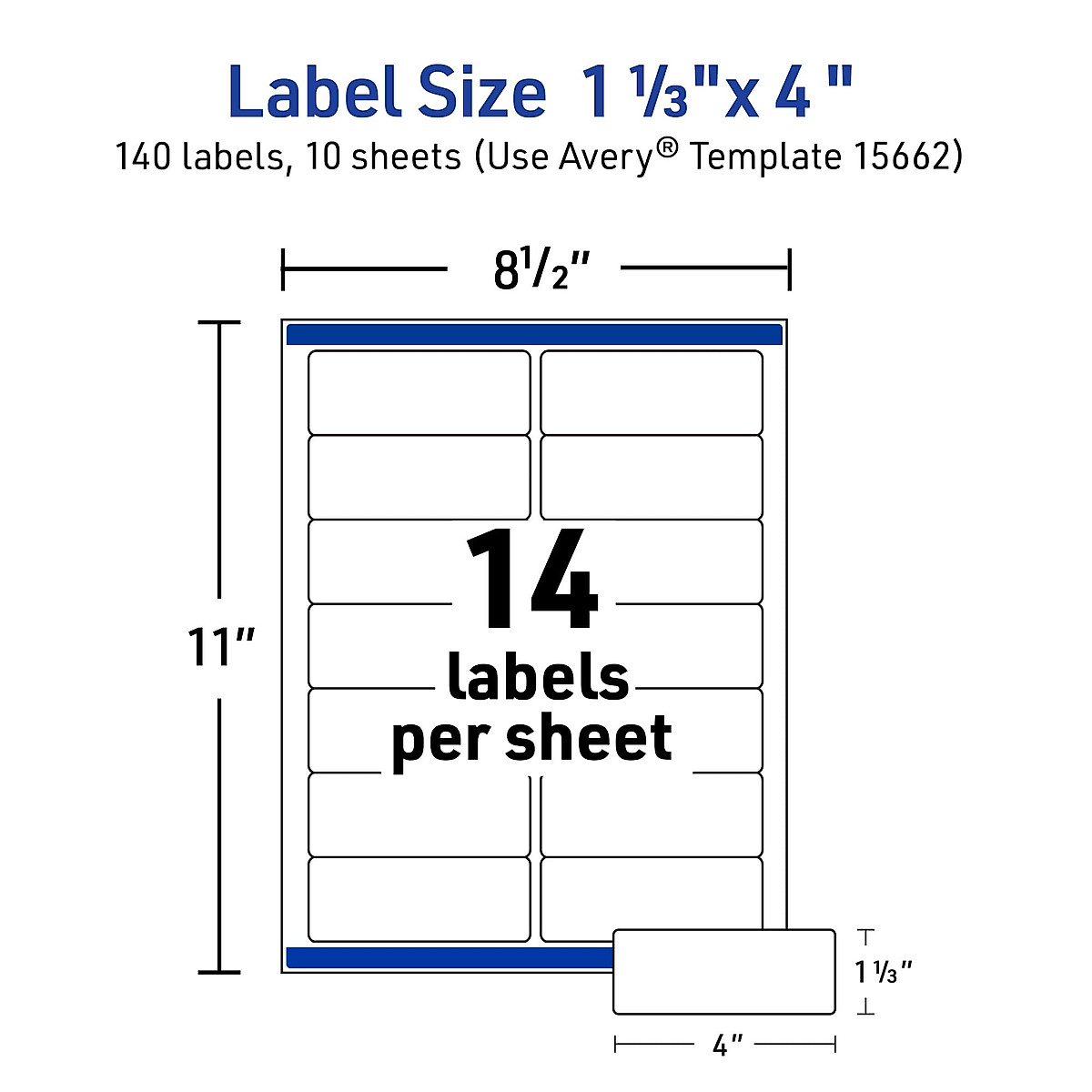 Avery Printable Address Labels with Sure Feed, 1-1/3" x 4", Matte Clear, Permanent Adhesive, Laser Printers, 140 Blank Mailing Labels, Great for Mailing, Product Labels, Jar Labels, and More (15662)