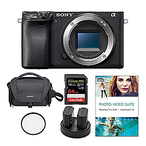 Sony Alpha a6400 24.2MP Mirrorless Digital Camera (Body Only) Bundled with Corel Photo Software, Koah Power Kit, Carrying Case, 64GB SDXC Card, and Accessories (6 Items)