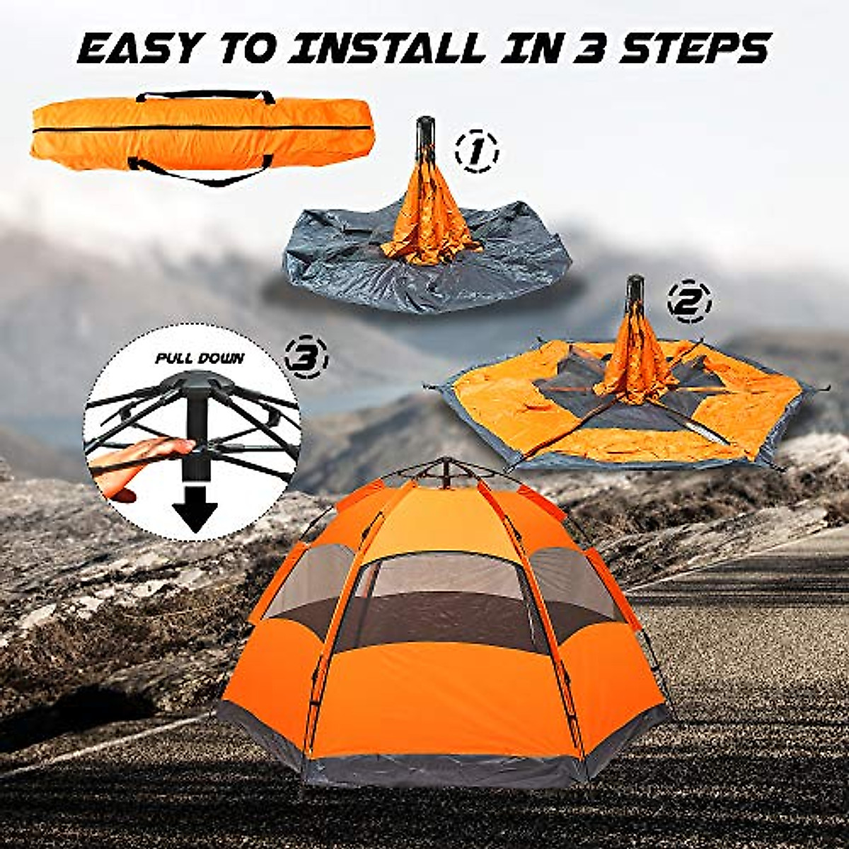 BornTech 1 Minute Instant Easy Setup Pop Up Camping Tent Light Weight Backpacking Tent Waterproof Windproof for Camping, Hiking, Outdoor Festivals, Beach (Fit up to 3 Adults or 6 Kids)