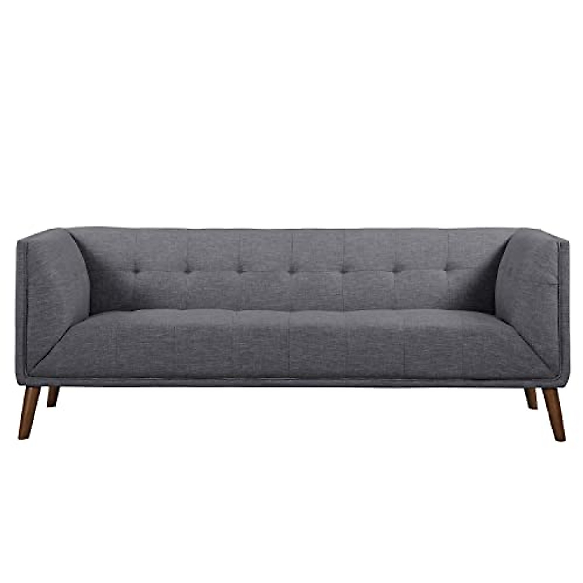 Armen Living Hudson Sofa in Dark Grey Linen and Walnut Wood Finish