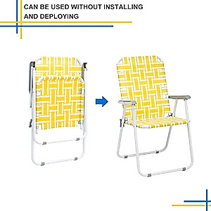 2Pc Lawn Chair for Adults,Portable Beach Chairs Camping Chair,PP Braided Belt Steel Pipe,Outdoor Camping Chairs for Yard,Garden,Poolside,Support 265 Lbs-Yellow
