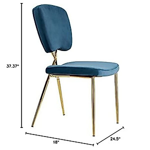 Iconic Home Chrissy Dining Side Chair Velvet Upholstered Half Back and Seat Solid Gold Tone Metal Legs (Set of 2) Modern Contemporary, Blue