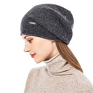 QUEENFUR Knit Slouchy Beanie Hats for Women Cashmere Ski Cap Knitted Wool Soft Warm Winter Hat