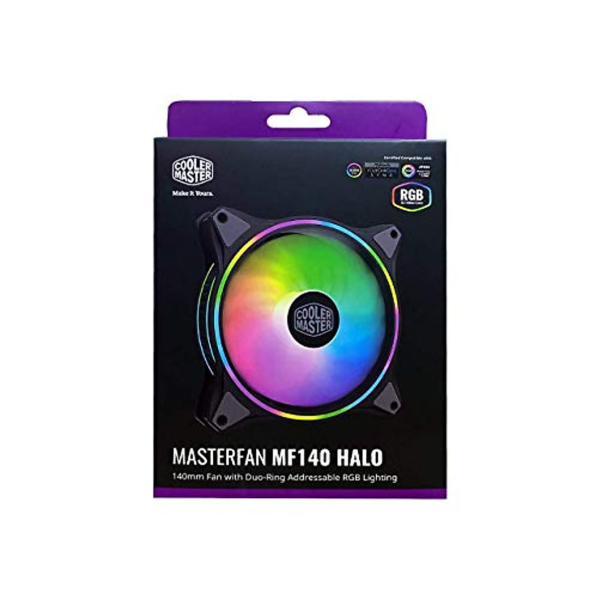 Cooler Master MasterFan MF140 Halo Duo-Ring Addressable RGB Lighting 140mm Fan, Absorbing Rubber Pads, PWM Static Pressure for 5V 3-Pin ARGB,NOT Work with 4-pin RGB or RGB+12V (Gen-2 MF140 Halo)