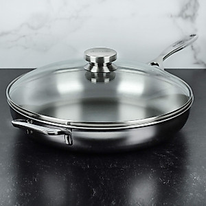 Demeyere 5-Plus 12.5" Fry Pan Skillet with Glass Lid - 5-Ply Stainless Steel, Made in Belgium