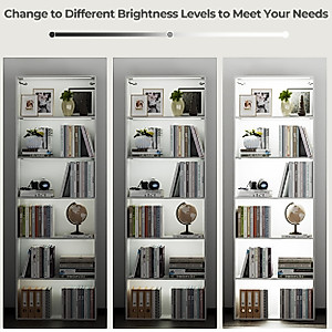 Homhedy 6 Tier Bookcase with LED Lights, 71" H Tall Open Bookshelf, Wooden Display Storage Shelves for Home Office, Living Room, Bed Room,Size:23.6" W x 71.2" H x 9.4" D, White