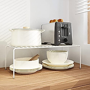 GEDLIRE Kitchen Cabinet Shelf Organizer Set of 3, Large (15.7 x 9.4 inch) Metal Wire Pantry Storage Shelves, Dish Plate Racks for Cabinets, Freezer, Counter, Cupboard Organizers and Storage, White