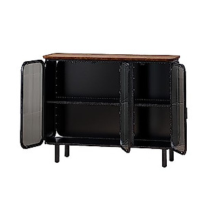 Aisurun 40.94" Modern Storage Cabinet Sideboard with 3 Glass Doors, Fir Top & 2 Tier Storage Shelves for Entryway Living Room Home Office Dining Room, Black+Brown