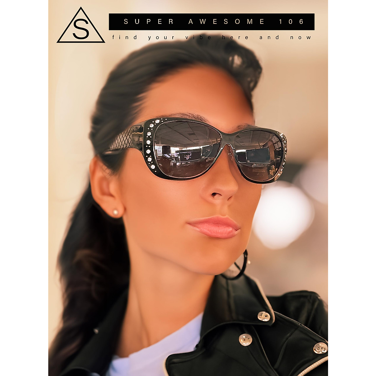 SA106 Polarized 55mm Fit Over OTG Butterfly Rhinestone Diva Sunglasses Shiny Black