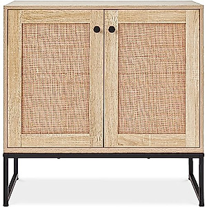 Best Choice Products 2-Door Rattan Storage Cabinet, Accent Furniture, Multifunctional Cupboard for Living Room, Hallway, Kitchen, Sideboard, Buffet Table w/Non-Scratch Foot Pads - Natural