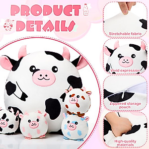 HyDren Cow Plush Pillow Set Mommy Cow Stuffed Animal with 4 Cute Small Spotted Babies Cow Stuffed Animal Plushies Toy Gifts for Boys Toddlers Kids Birthday Party Decor