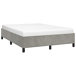 vidaXL Bed Frame Home Indoor Bed Accessory Bedroom Upholstered Wooden Double Bed Base Frame Furniture Light Gray 53.9"x74.8" Full Velvet