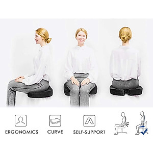 CYLEN Home Office Seat Cushion - Comfort Memory Foam Chair Cushion with Cooling Gel Infused for Tailbone, Coccyx, Back & Sciatica Pain Relief (Black-Blue)