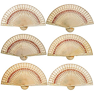 Wobe 60 Pack Sandalwood Fans Wedding Favors, Hand Held Folding Fans Wooden Openwork Personal Handheld Folding Fans for Wedding Party Home Decorations Birthday Gift (Sunflower)