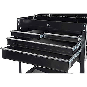 JEGS Rolling Tool Box Cart with Drawers - 4 Ball-Bearing Glided Drawers - 16-Gauge Steel - 580 LBS Total Capacity - Black Powder Coat Finish Toolbox on Wheels