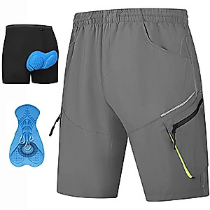 Nomolen Men's Mountain Bike Shorts 3D Padded Lightweight Quick Dry MTB Cycling Bicycle Shorts Loose-Fit B-Grey