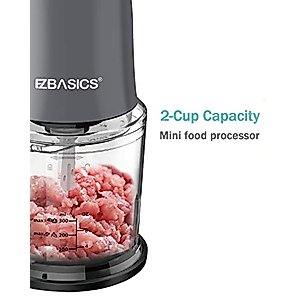 Food Processor, EZBASICS Small Food Processor for Vegetables, Meat, Fruits, Nuts, 2 Speed Mini Food Chopper With Sharp Blades, 2-Cup Capacity, Silver