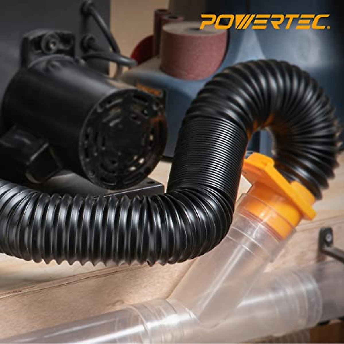 POWERTEC 70198 2-1/2-Inch Flexible Dust Collection Hose 36-Inch Long, black, 2-1/2-Inch