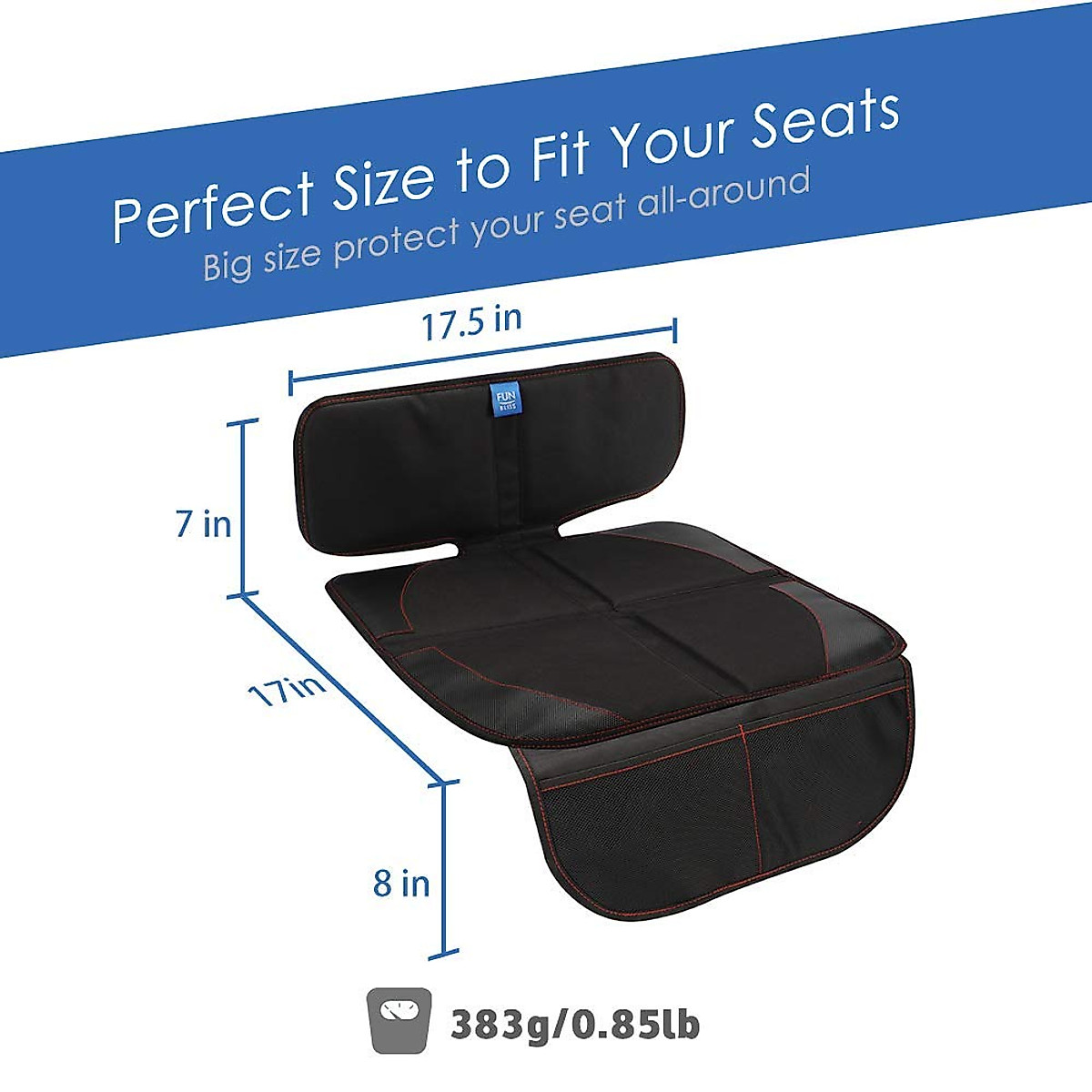 Funbliss car seat Protector for Child car seat Beige Thick Padding Carseat Kick Mat with Organizer Pockets,Waterproof 600D Fabric,Vehicle Dog Cover Pad for SUV Sedan Leather Seats（2 Pack）