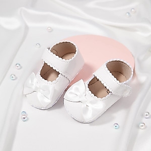 ohsofy Infant Baby Girls Mary Jane Flats Soft Sole Non-Slip Bowknot Princess Wedding Dress Shoes Toddler Crib Shoes