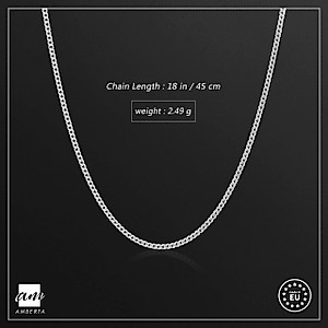 Amberta 925 Sterling Silver 1.5 mm Curb Chain Necklace Length 18" inch / 45 cm (18)