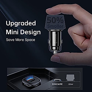 Syncwire USB C Car Charger 60W [PD 30W & QC 30W] Car Charger Fast Charging USB Car Charger Adapter with 5FT Type C Cable Compatible with Samsung S23/S22 Google Pixel 7/7Pro iPhone 14 Pro Max and More