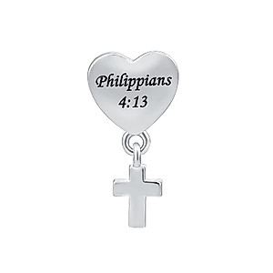 YQSLIN Faith Cross Heart Charm Bible Christian Religious Power of Prayer Charm Bead for European Charm Bracelet, YQ-DMY030