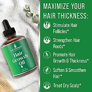 Hair Growth Oil for Hair Thickening & Moisturizing, 10+ Nurturing Vegan Ingredients for Women & Men with Dry, Frizzy, Weak Hair, Scalp Serum Treatment with Black Castor, Peppermint Oils 1oz
