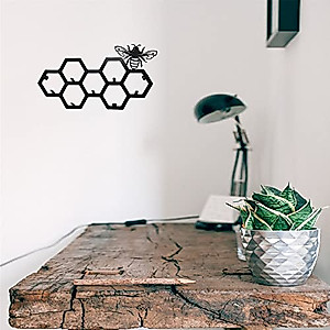 Bee Coat Rack Wall Mounted, Bee Decor, Bee with Honeycomb Metal Art Wall Decor, Bee Key Rack Beehive Wall Rack for Hanging Hats Keys Towels Jewelry Necklace and More, 16.5 x 8.9 x 1.37 Inches