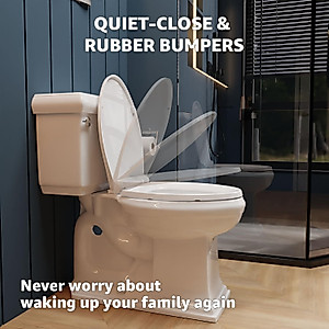 "Premium Soft-Close ELONGATED Toilet Seat with Quick-Release Hinge, Heavy Duty and Secure Fit, Easy Installation and Cleaning, 18.5", White Oval Design."