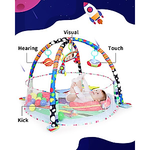 Siairo Jumbo Baby Activity Gym Folding Baby Play Gym Play Mat with Ball Pit & Hanging Mobiles, Surrounding Mesh for Newborn, Infant, Babies, Toddlers