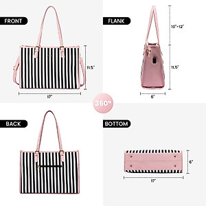 LOVEVOOK Women's Tote Bag - Large Capacity Handbag, Business Briefcase Travel Bag - 2 Pcs Set for 15.6-inch Laptop, Pink-Stripe