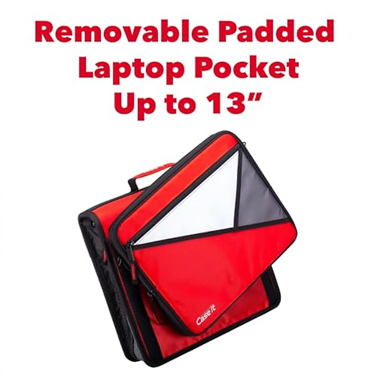 Case-it The Universal 2.0 Zipper Binder -1.5 Inch O-Ring - Removable Padded Pocket Holds Up to 13" Laptop/Tablet - Multiple Pockets - 325 Page Capacity - Comes with Shoulder Strap - Fire Red LT-207