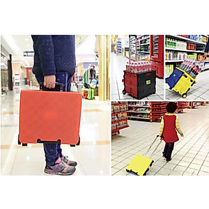 FAUUCHE JF-Xuan Cart Folding Shopping Trolley Up Storage Box,Multi Purpose Heavy Duty Folding Trolley Wheeled Shopping Storage Crate