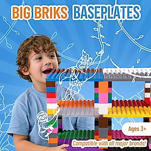 Strictly Briks Compatible with Lego Duplo 12 Pack Large Building Blocks Baseplates, Big Bricks Stackable Plates 7.5 x 3.75 in for Toddlers Kids, Rainbow Colors