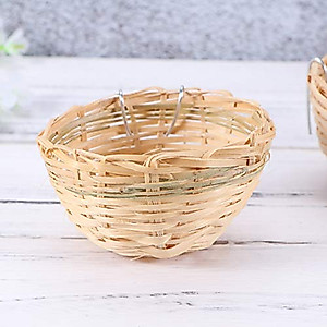 POPETPOP 3Pcs Natural Bamboo Handmade Bird Nest with Hook - Bird House for Resting Feeding Breeding - Bird Cage Accessories for Parakeets Parrots and Small Animals