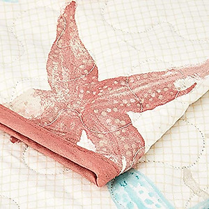 Madison Park Pebble Beach Luxury Oversized Cotton Quilted Throw Coral Aqua 50x70 Coastal Premium Soft Cozy Cotton Sateen For Bed, Couch or Sofa