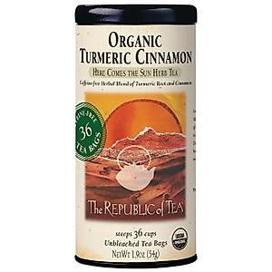 The Republic of Tea Organic Turmeric Cinnamon Herbal Tea, 36 Tea Bags, Naturally Caffeine-Free