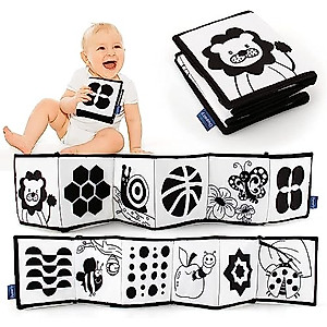 KaPing My First Black and White High Contrast Soft Book for Baby, Infant Tummy Time Cloth Book Toys, Black and White Baby Cards, Folding Educational Activity Cloth Book Suitable for Boys Girls Toddler