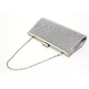 Ayliss Women Evening Clutch Purse Bag Rhinestone Giltter Wedding Party Crossbody Shoulder Wallet Bag Bridal Cocktail Prom (Mini, Silver)