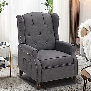 Consofa Wingback Recliner Chair with Massage and Heat Tufted Fabric Push Back Arm Chair for Living Room Vintage Recliner Chair with Remote Control, Padded Cushion, Backrest, Wooden Legs
