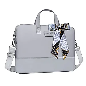 MOSISO Laptop Bag for Women, 15.6 inch Computer Bag Compatible with MacBook Pro 16 inch, HP, Dell, Lenovo, Asus, Razer Notebook, Laptop Shoulder Briefcase with Strap and Silk Scarf, Grey