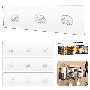 4 Pcs Transparent Shower Caddy Adhesive Replacement No Drilling Adhesive Shower Hooks for Shower Caddy Bathroom Waterproof Strong Sticker Hooks for Bathroom Storage Shelves and Kitchen Racks