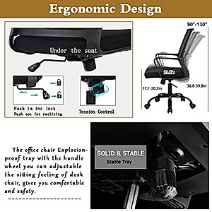 Office Chair Ergonomic Desk Chair, Mid Back Mesh Computer Chair- Executive Office Chair Rolling Swivel Adjustable Stool,Modern Task Chair with Armrests Lumbar Support Wheels for Woman Girls,Black