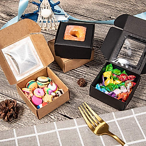 BENECREAT 30 Packs 2.5x2.5x1.2 Square Brown Kraft Paper Boxes Gift Candy Boxes with Clear Window for Wedding Party Favor Treats, Bakery and Jewelry, Festival Gift Packaging