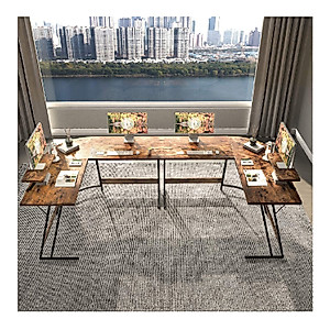 Escritorio en Forma de L, escritorio de esquina de oficina en casa, escritorio Grande para computadora de estudio con soporte de Monitor extraíble, Marrón