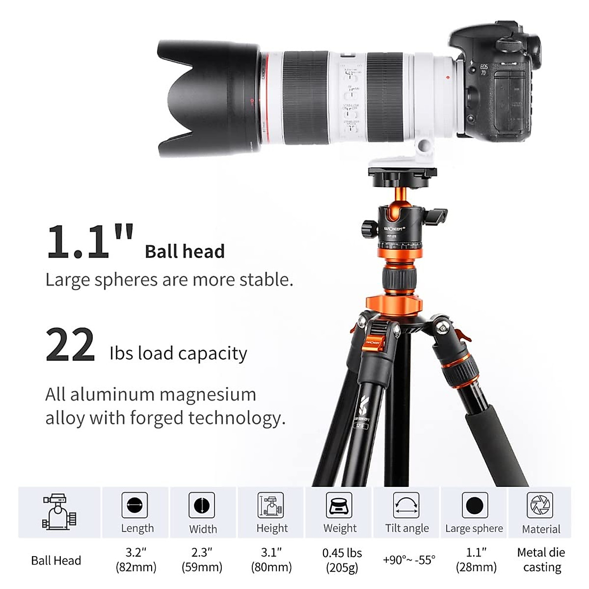 K&F Concept Professional 28mm Metal Tripod Ball Head 360 Degree Rotating Panoramic with 1/4 inch Quick Release Plate Bubble Level for Tripod Monopod Slider Camera Camcorder up to 22 pounds