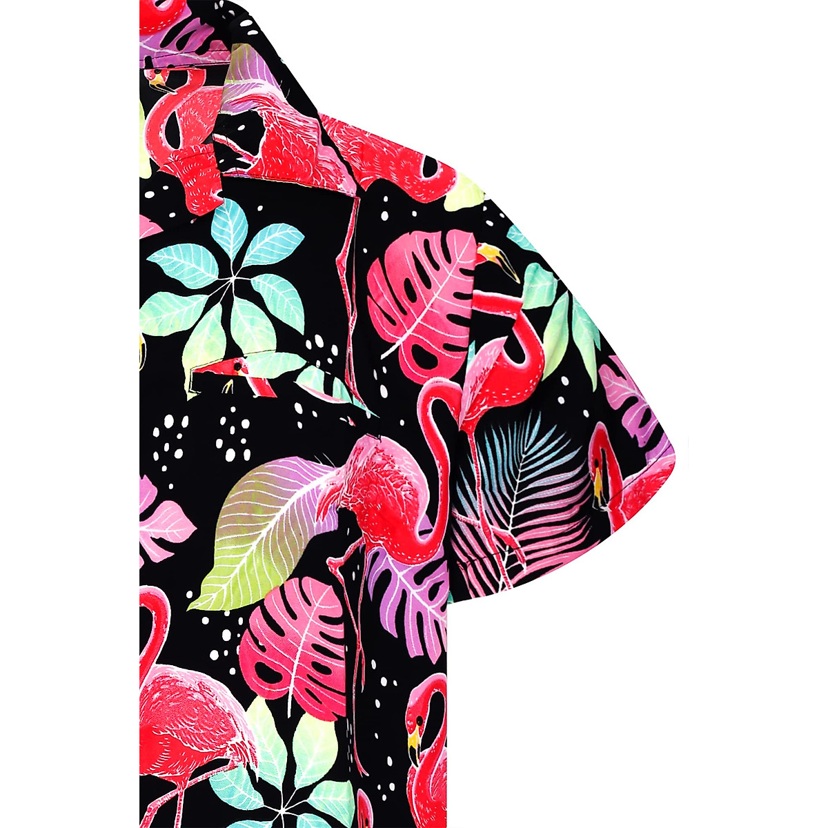 KING KAMEHA Funky Hawaiian Shirt, Shortsleeve, Funky Flamingos, Black, XL