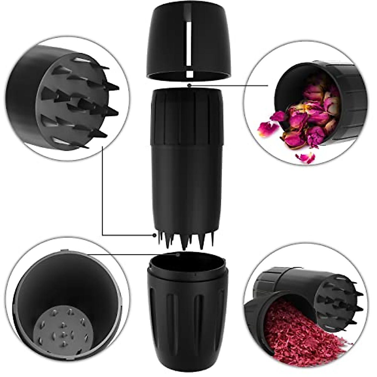 ZHENGHAI Spice Grinder (2 Pack) Storage And Grinding All In One System, Grinders for Kitchen, Equipped With Cleaning Brushes (Black & Red)