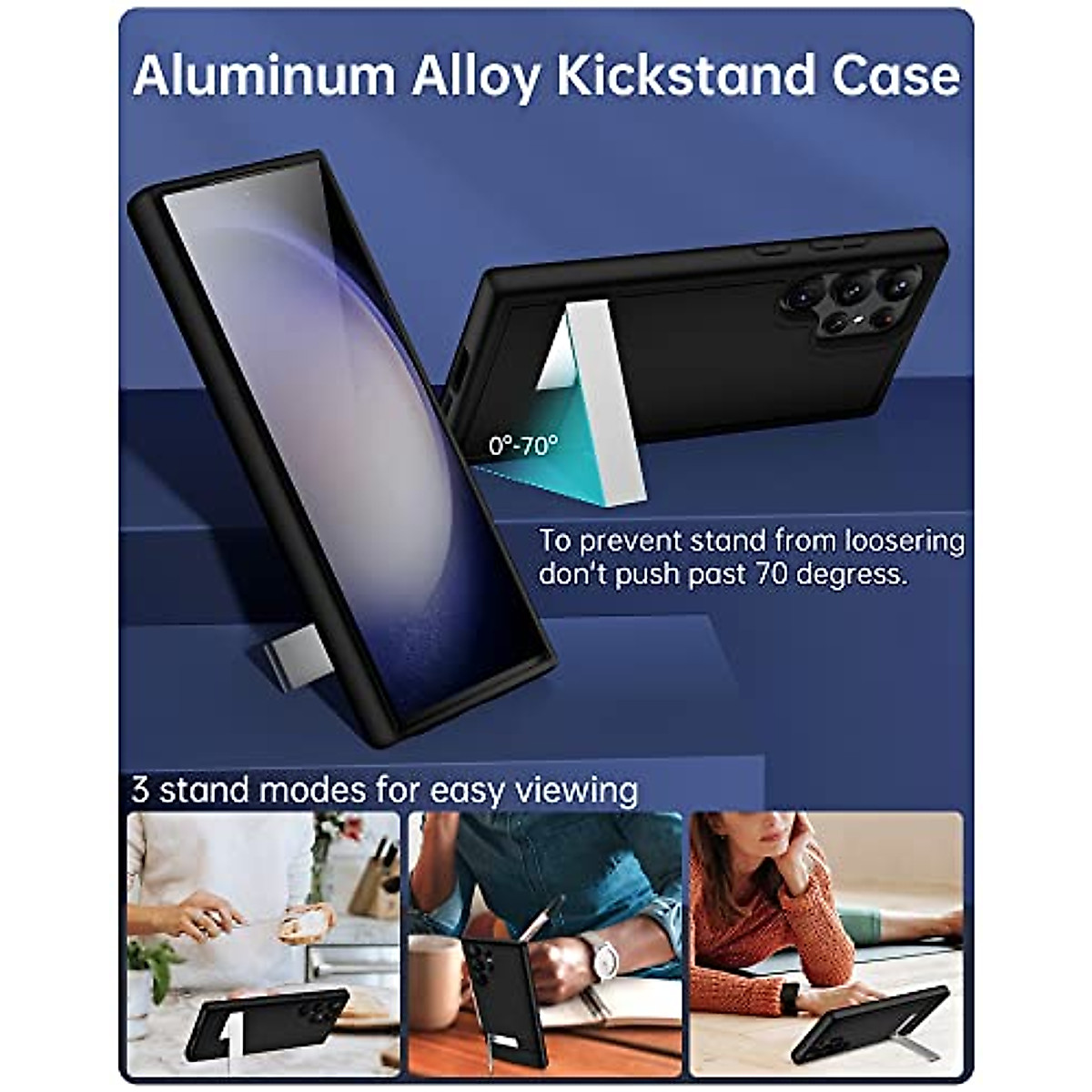 MonsGary Designed for Samsung Galaxy S23 Ultra Case with Stand [3 Kickstand Ways] [Military Shockproof Protection] Hard PC Back & Soft TPU Edge Phone Cover 6.8'' Mystic Black